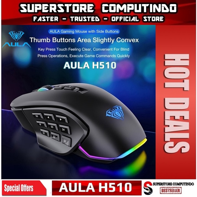 Jual Mouse Gaming AULA H510 RGB Magnetic slide buttons wired-AULA H-510 ...