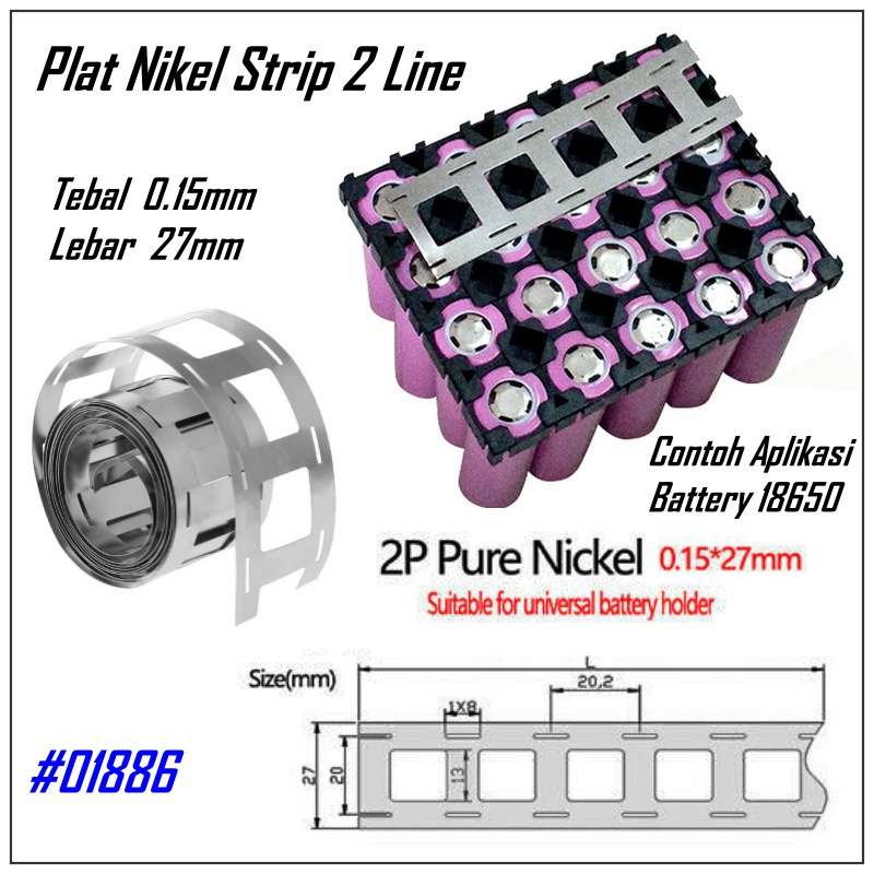 Jual 1 Meter 27mm Plat Nikel Strip baterai Grid 18650 Sambungan Plate ...