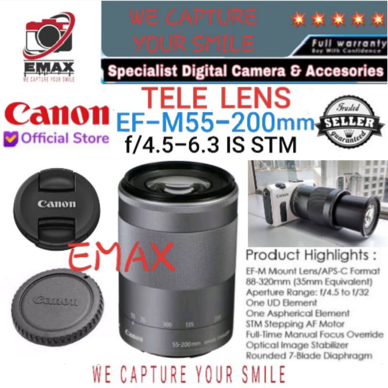 Jual Lensa Tele Canon EF M 55 200mm IS STM for Camera Canon EOS M Lens ...