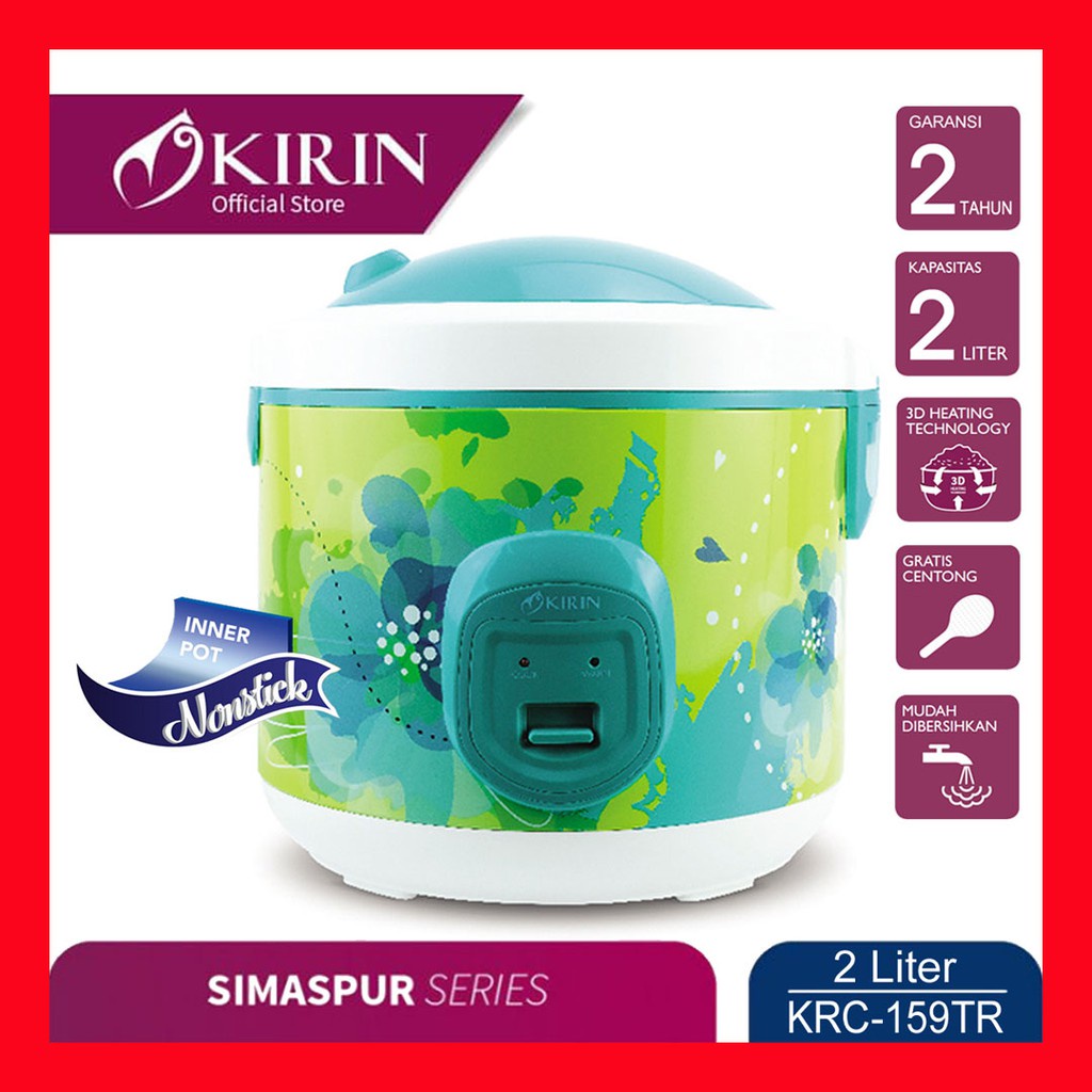 Jual Kirin KRC-159TR Rice Cooker Mint 2.0 Liter Magic Com Non Stick 3 in 1 Penanak Nasi Anti ...