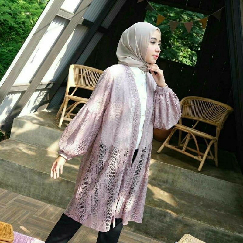 Jual Promo COD Outer Cardigan Brukat Import lengan balon/ Outer brokat ...
