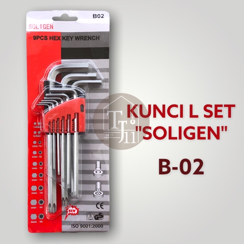 Jual KUNCI L SET KOMBINASI HEXAGONAL BINTANG 1 SET isi 9pcs SOLIGEN - B02 | Shopee Indonesia