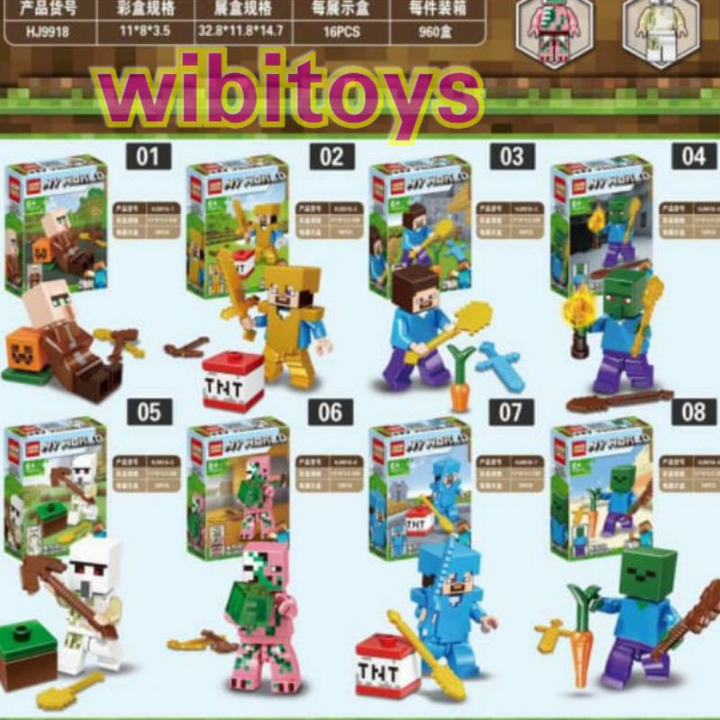 Jual Mainan Minecraft My World set 8 Minifigure Brick HJ 9918 | Shopee ...