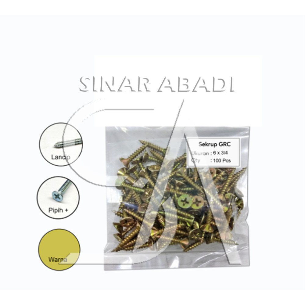 Jual SEKRUP GRC 6 x 3/4 - BAUT SKRUP KALSIBOARD KUNING ISI 100 PCS ...
