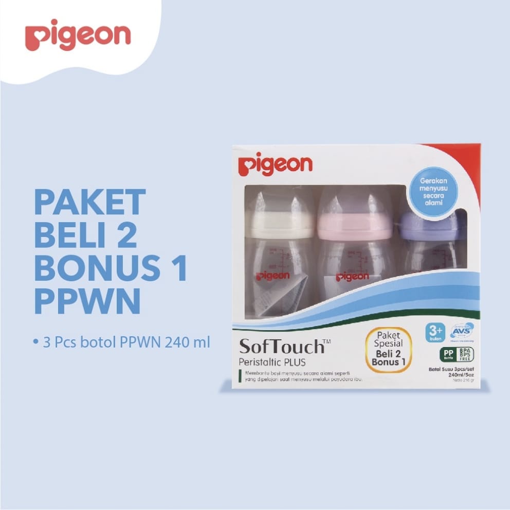 Jual PIGEON - SOFTOUCH PERISTALTIC PLUS WIDE NECK 240ML ISI 3 | Shopee Indonesia