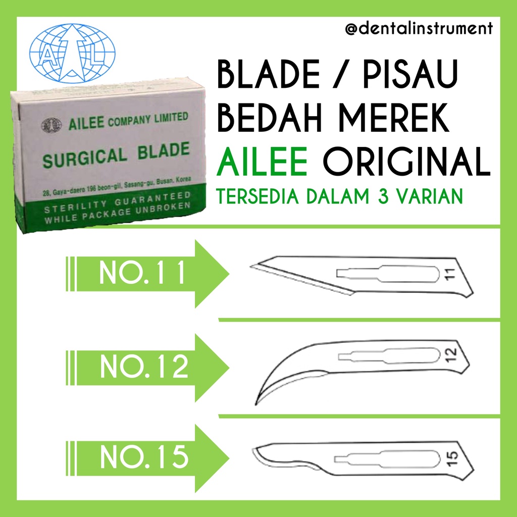 Jual Pisau Bedah Surgical Blade Merek Ailee Original (No. 11, 12, 15 ...
