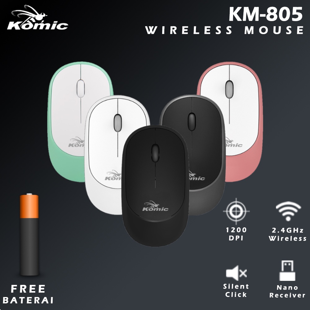 Jual Mouse Wireless Office Optical Silent Click/Klik KOMIC KM-805 Free ...