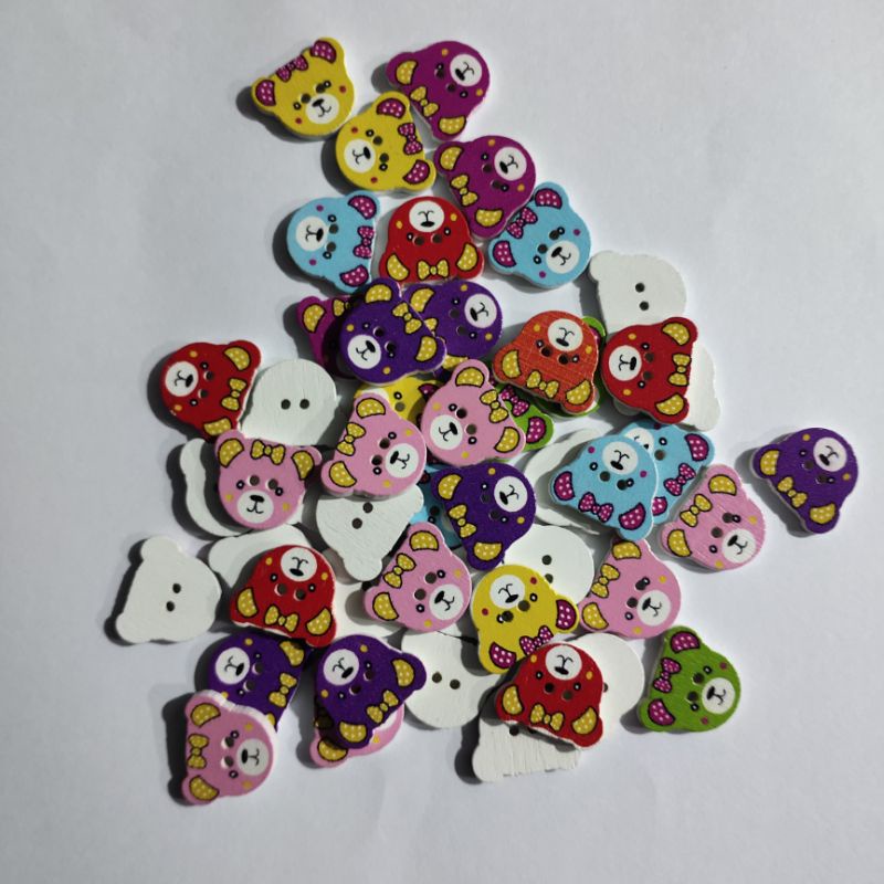 Jual (1pcs)Kancing Kayu / Kancing Hias bentuk kepala beruang lucu ...