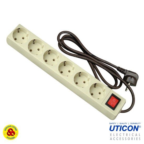 Jual Uticon Stop Kontak Arde 6 Lubang + Saklar + Kabel ST-1682 Terminal ...