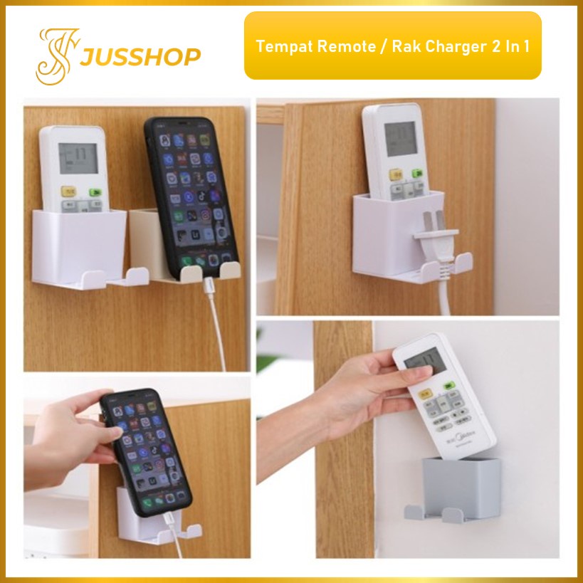 Jual Tempat Remote Charger Cas Hp Rak Colokan Kabel 2in1 Tempel Dinding ...