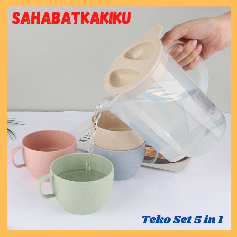 Jual Teko Set 5 in 1 / Teko Jerami Set 5 in 1 / Set Teko Gelas Beranak ...