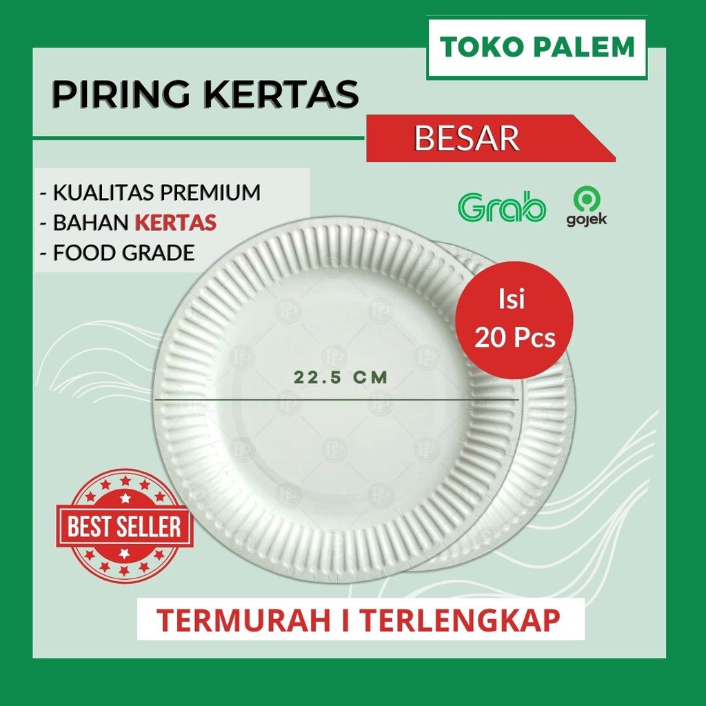 Jual [TERMURAH] PIRING KERTAS / PAPER PLATE PUTIH BESAR 22,5 cm (isi 20 pcs) Piring Kertas ...