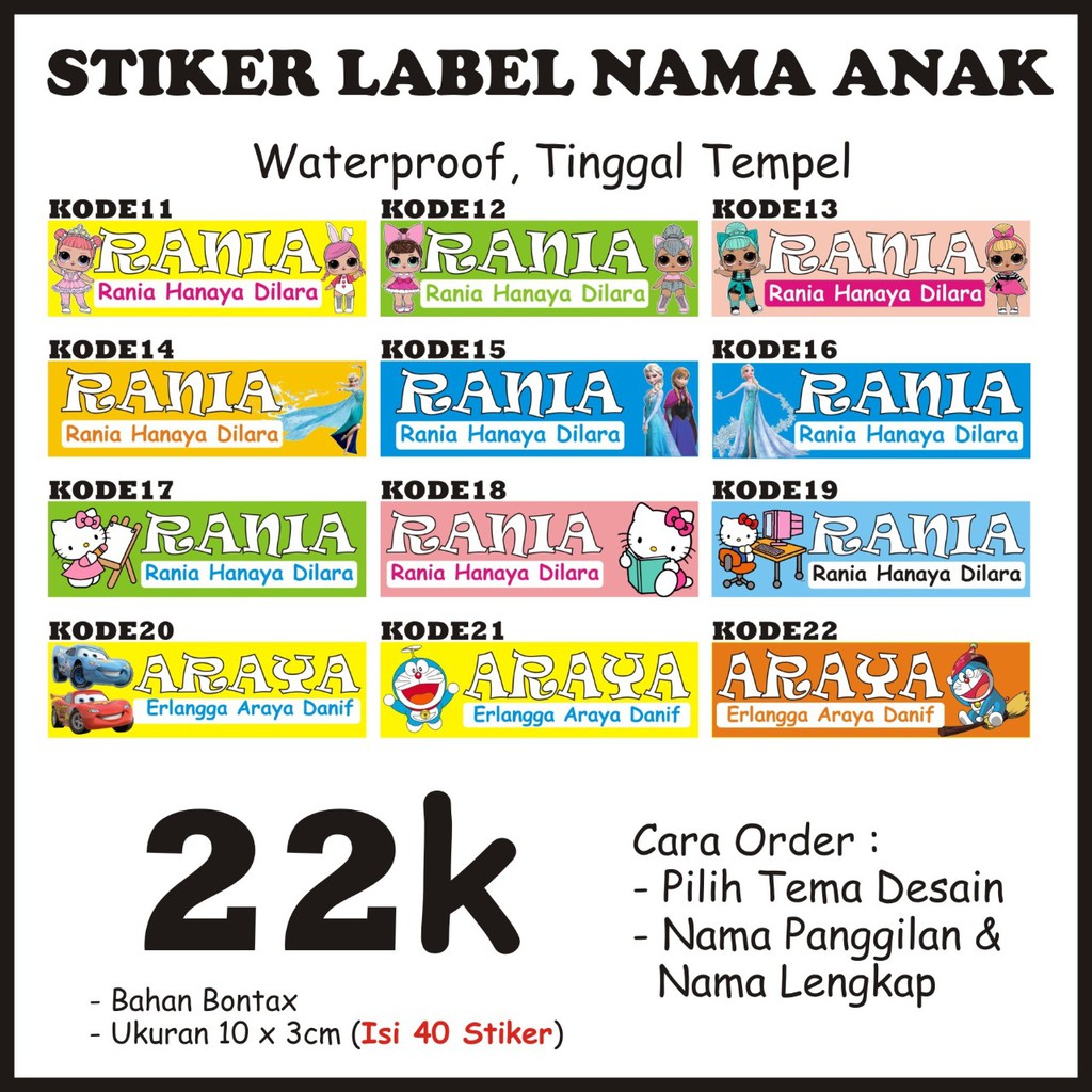 Jual STIKER LABEL NAMA ANAK ISI 40 STIKER UKURAN 3X10CM | Shopee Indonesia