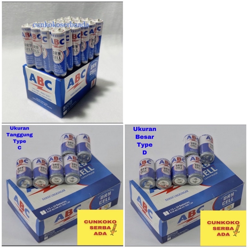 Jual BATERAI ABC ( AA / TANGGUNG ( C ) / BESAR ( D ) / 1 BOX ISI 24 PCS ...