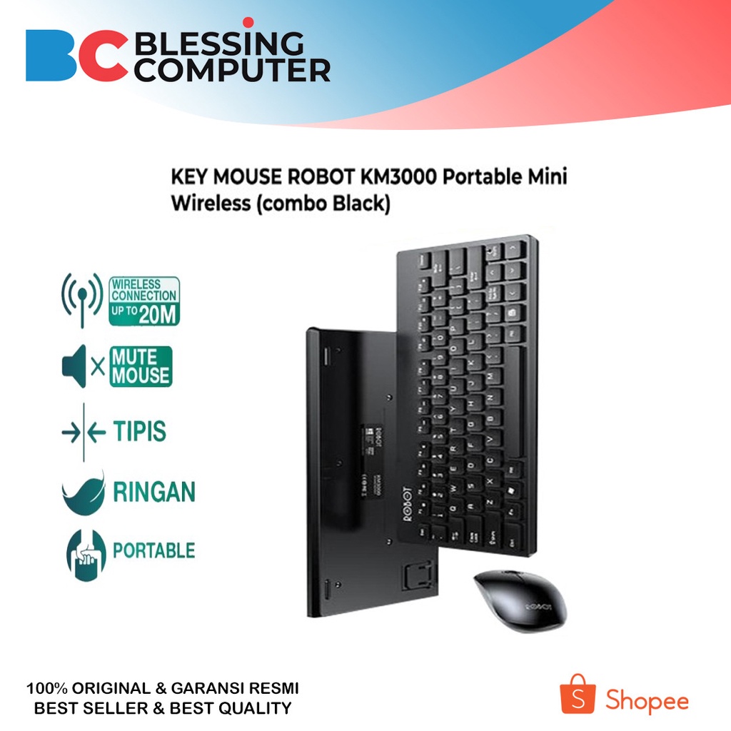 Jual KEYBOARD MOUSE ROBOT KM3000 Portable Mini Wireless (Combo Black ...