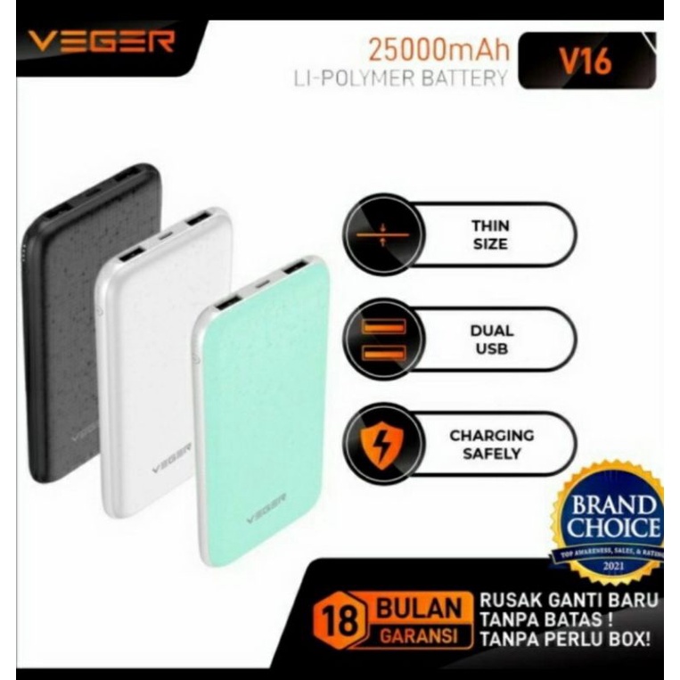 Jual Power Bank Veger 25000Mah V16 Slime Original | Shopee Indonesia