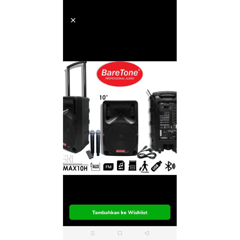 Jual SPEAKER AKTIF SPEAKER PORTABLE BARETONE 10 INCH MAX 10H BLUTOOTH ...