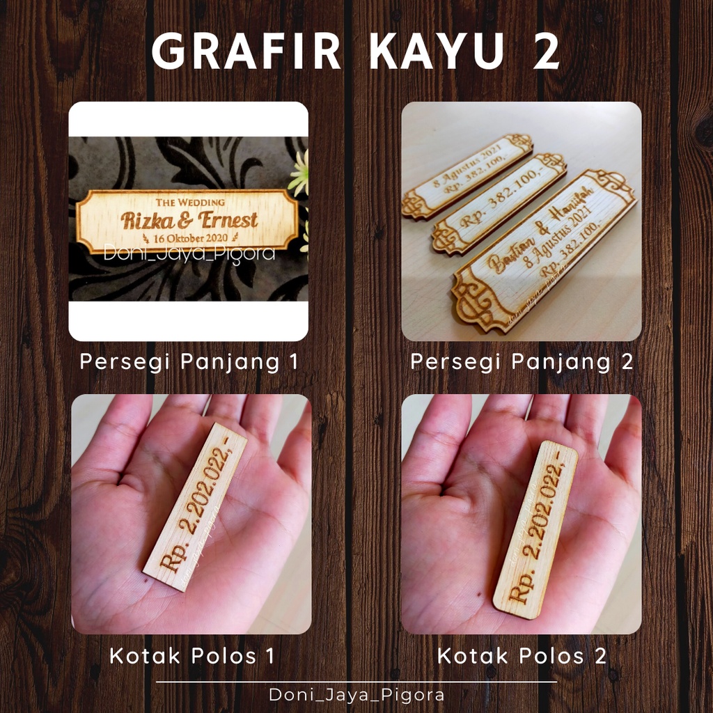 Jual [2] Custom Nama Grafir Kayu / Laser Cutting Nama Mahar Kayu Ukir ...