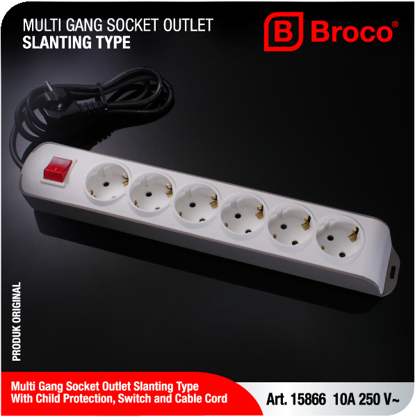 Jual Broco Electrical 15866 Stop Kontak 6 Lubang Miring (CP + Switch ...