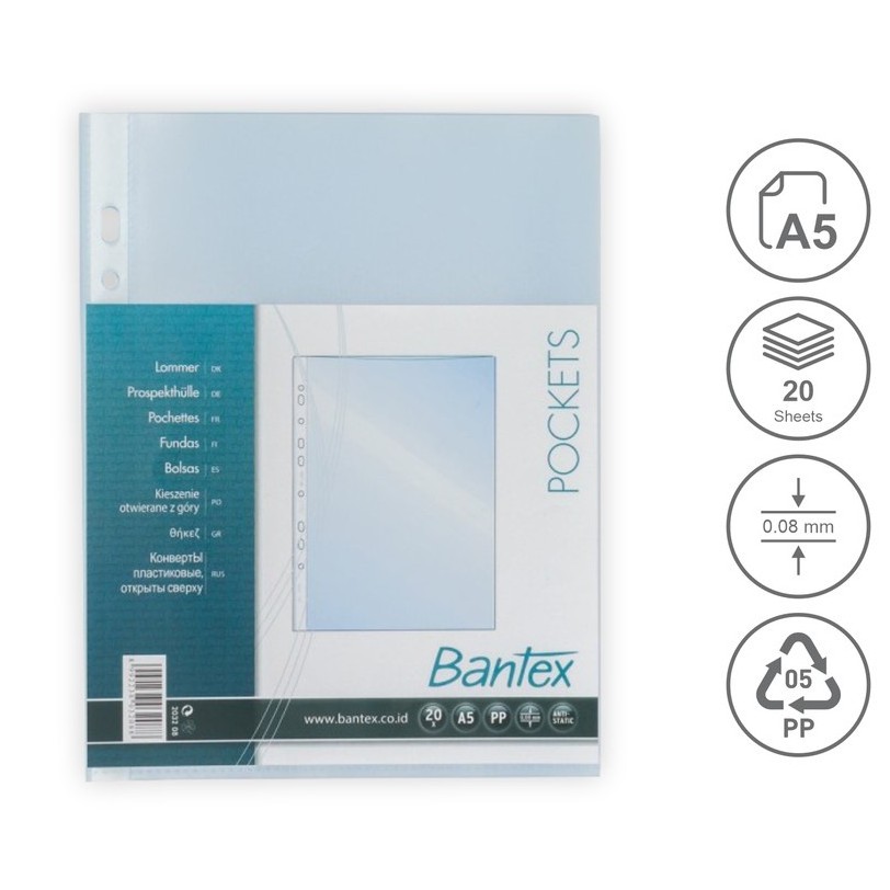 Jual Bantex PP Pocket File Sheet Protector Size A5 20 Lembar | Shopee ...