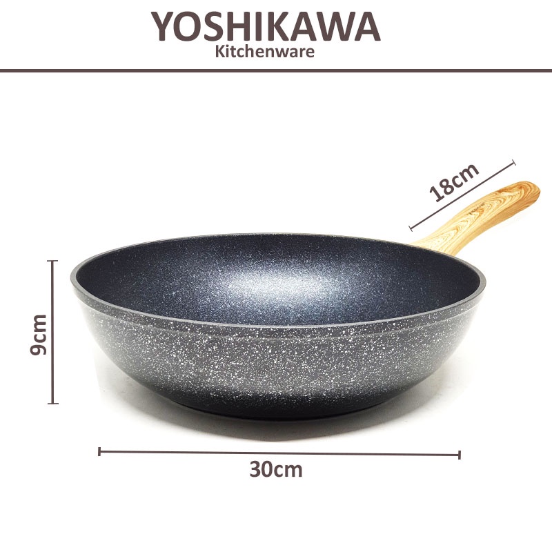 Jual Yoshikawa Wok Pan Marble Ceramic 30cm Anti Lengket | Panci Keramik Alat Penggorengan Telur ...