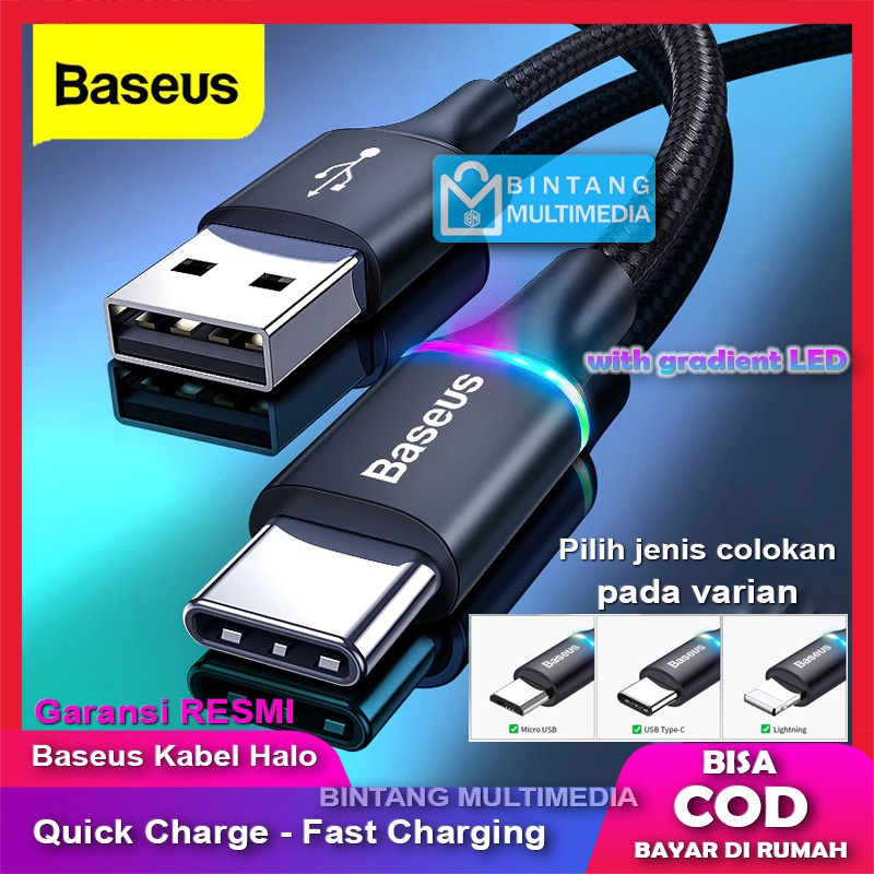 Jual Baseus Kabel Data LED Halo USB Type-C / Micro / iPhone Lightning ...