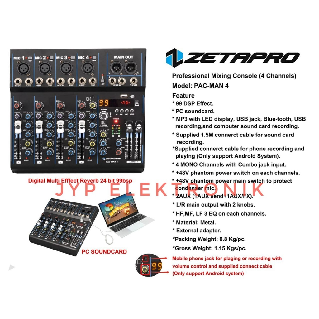 Jual MIXER AUDIO ZETAPRO PACMAN 4 / PAC MAN 4 / PAC MAN4 ORIGINAL | Shopee Indonesia