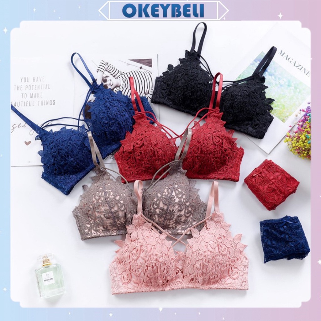 Jual •OKEY BELI•BR400 Bra BH Push Up Tanpa Kawat Wanita Motif bunga ...