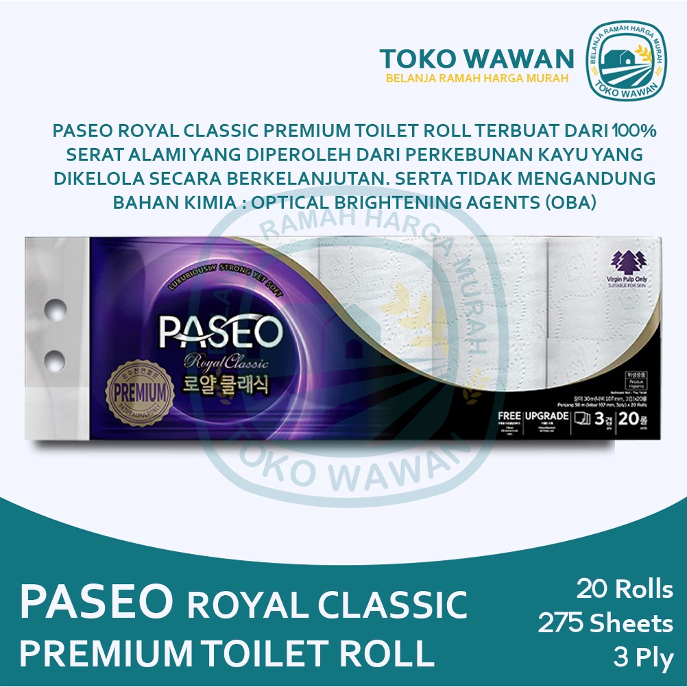 Jual PASEO Royal Classic Tissue Toilet Roll Core Emboss 20 Roll 3 Ply ...