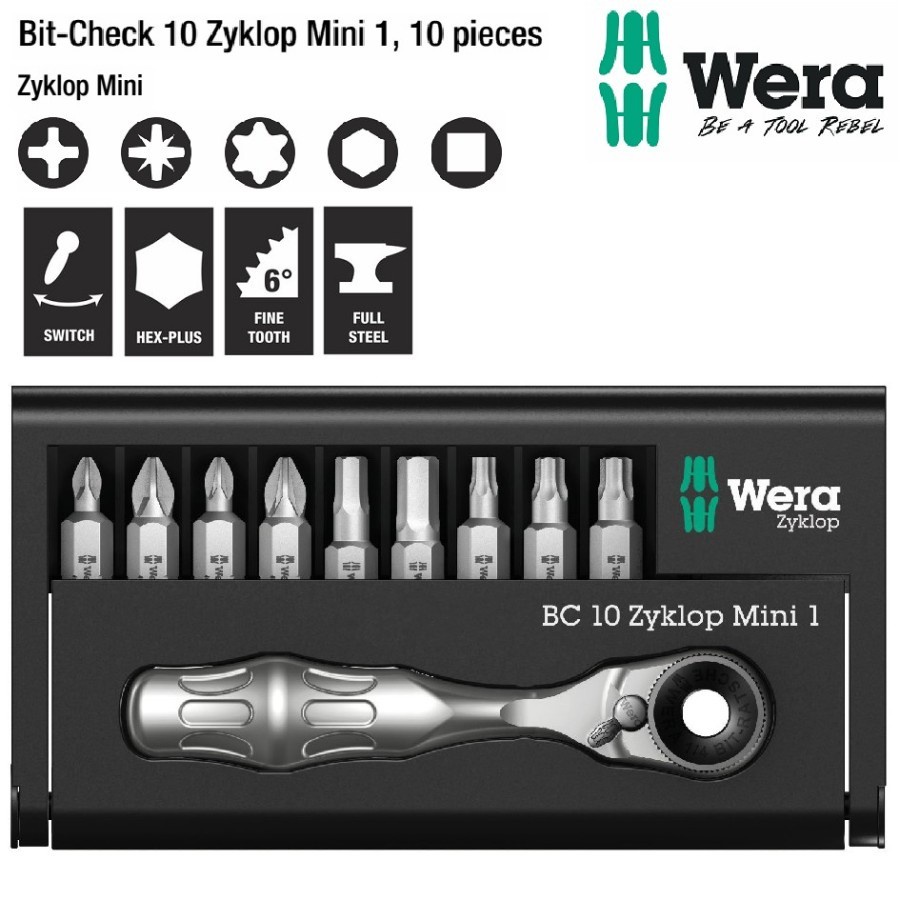 Jual WERA 05073645001 Obeng Bit Ratchet Set Bit-Check 10 Zyklop Mini 1 ...
