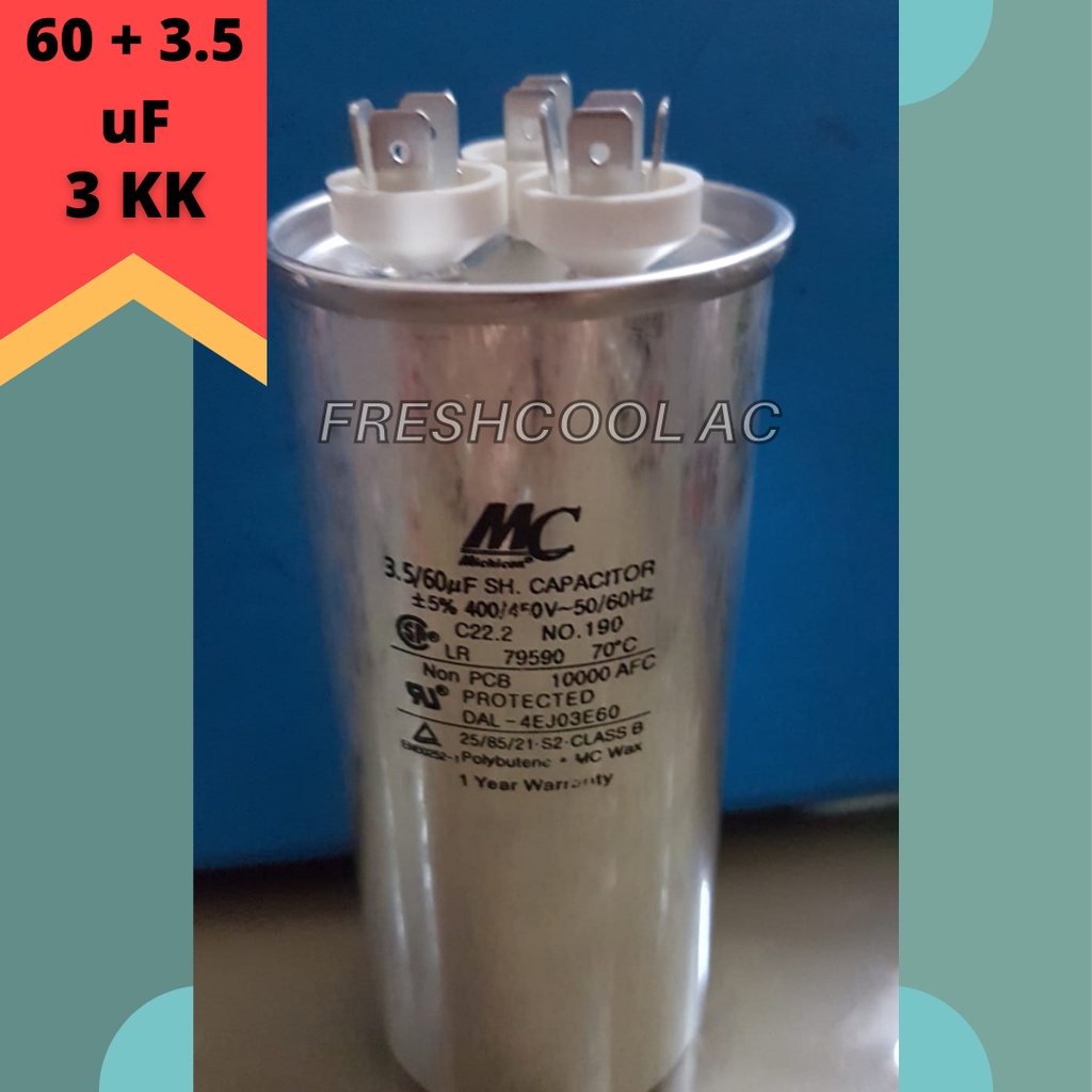 Jual KAPASITOR AC / CAPACITOR AC ( MERK MC) 3.5/60 uF 60/3,5 MIKRO 3 KAKI | Shopee Indonesia