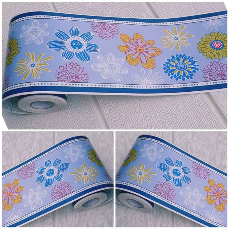 Jual Wall Border Lis Border Sticker Biru Bunga Matahari 10m x 10cm ...