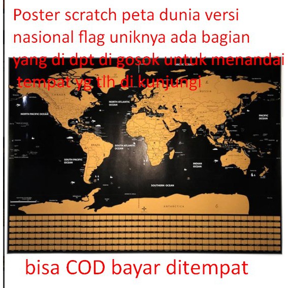 Jual Poster scratch peta dunia versi nasional flag uniknya ada bagian ...