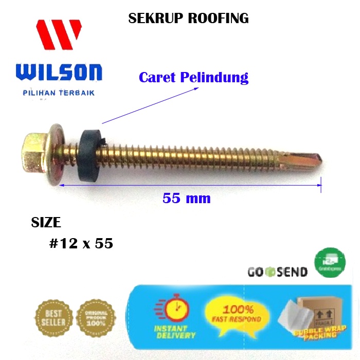 Jual BAUT SEKRUP ATAP ROOFING SCREW #12 X 55 WILSON | Shopee Indonesia