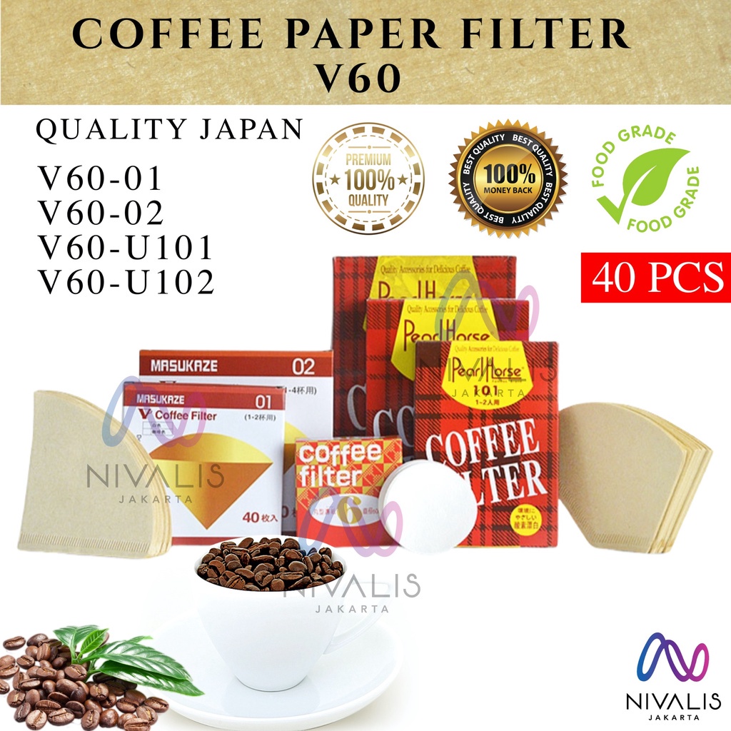Jual FILTER PAPER V60 SIZE 01 02 40PCS NATURAL KERTAS SARINGAN KOPI ...
