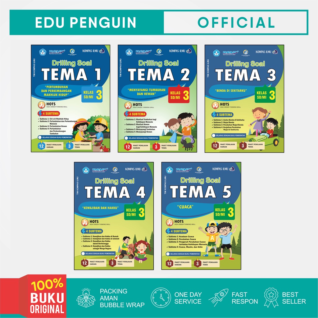 Jual Buku Ulangan SD Drilling Soal Tematik SD/MI Kelas 3 Tema 1 2 3 4 5 Full Pembahasan | Shopee ...
