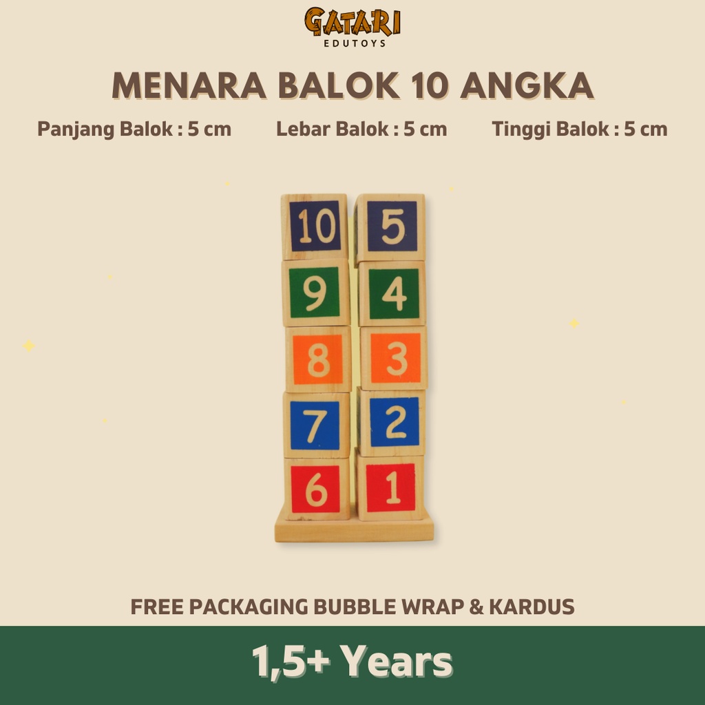 Jual Menara Balok 10 Angka / Mainan Edukatif (FREE packing kardus dan ...