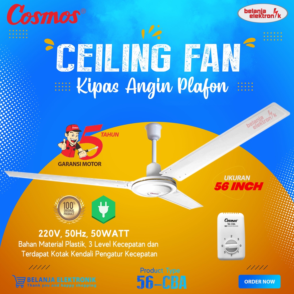 Jual KIPAS ANGIN GANTUNG BALING-BALING PLAFON COSMOS CBA-56 CEILING FAN ...