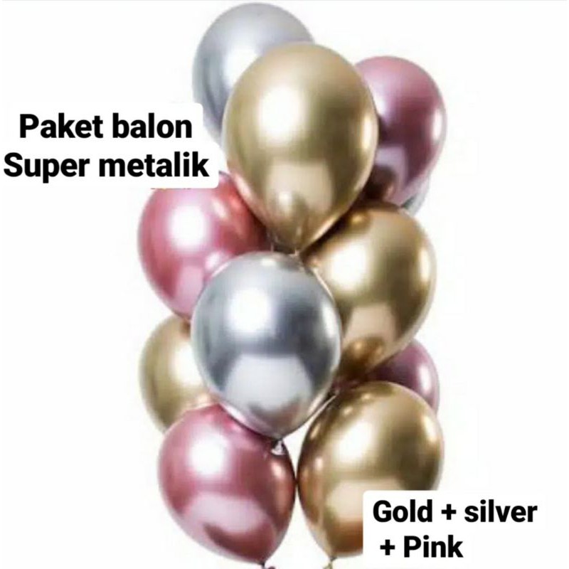 Jual Paket Balon Super Metalik Chrome Gold Silver Pink Besar Tebal ...
