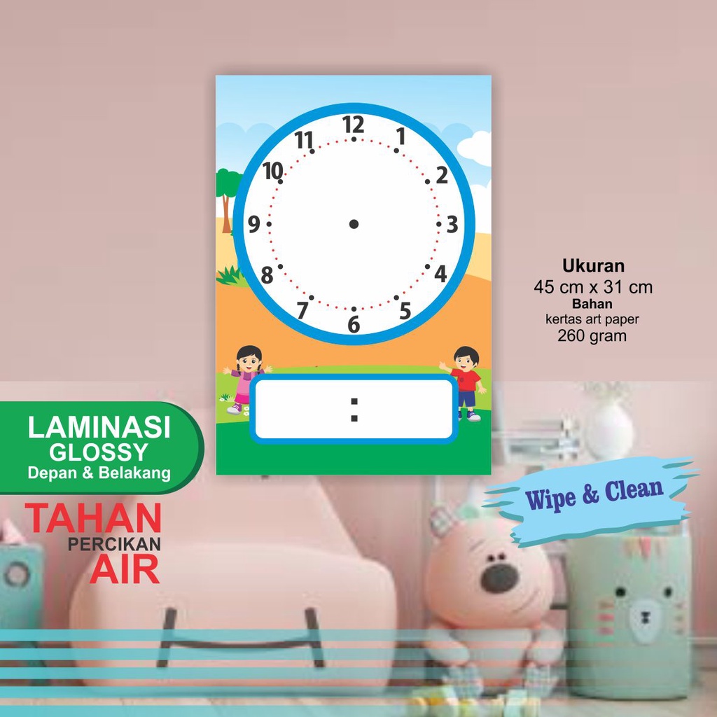 Jual Poster Wipe Clean Edukasi Anak Belajar Jam | Shopee Indonesia