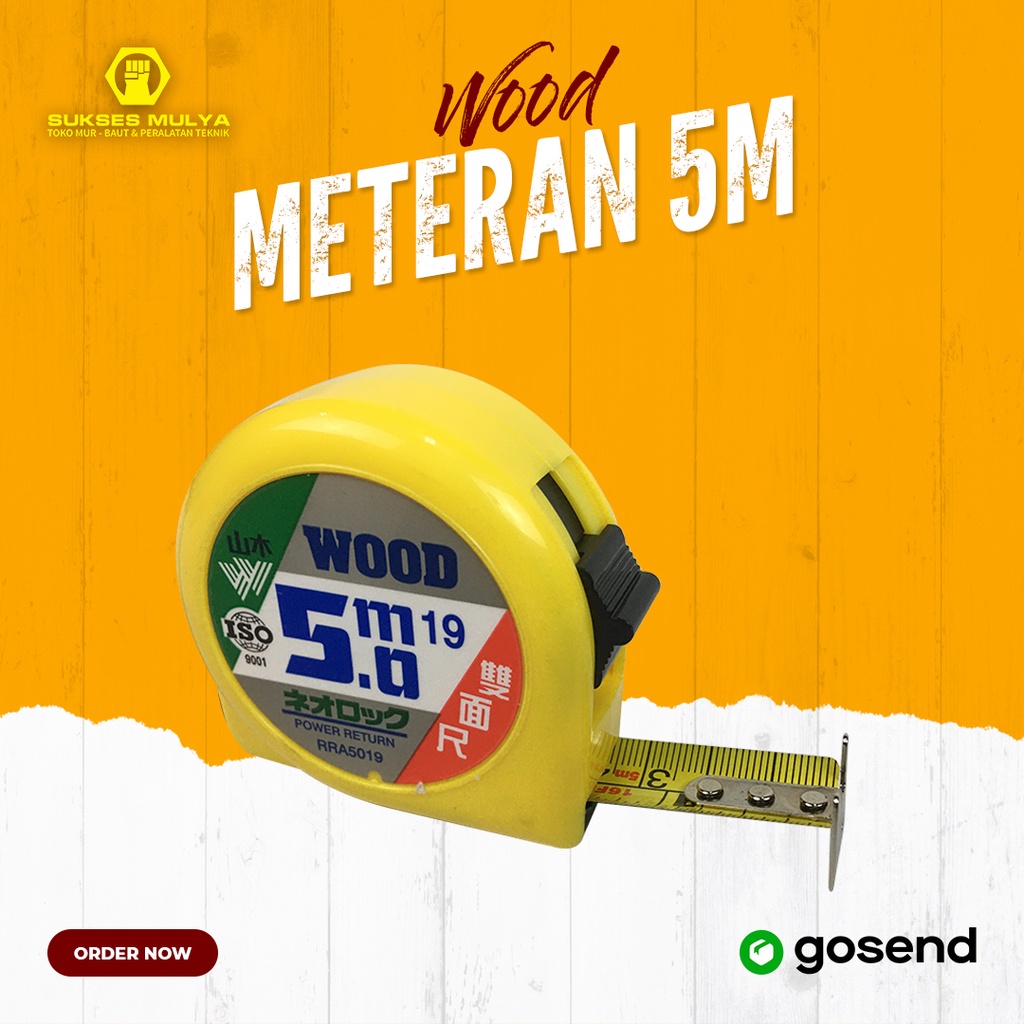Jual METERAN WOOD DUA SISI 5M 5 METER | WOOD Meteran 5 Meter Kuning ...
