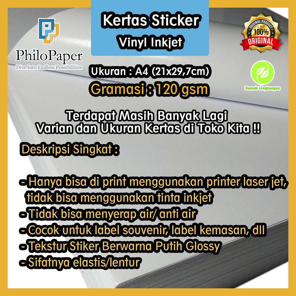 Jual Kertas Sticker Vinyl Inkjet 120 Gsm A4 | Shopee Indonesia