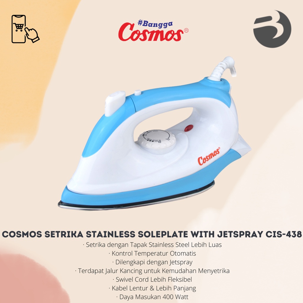 Jual Cosmos Setrika Stainless Soleplate with Jetspray CIS-438 | Shopee ...