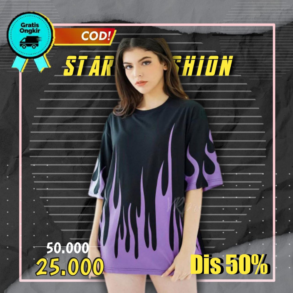 Jual Kaos Motif api Oversize Baju Motif Api Oversize T shirt Fire ...