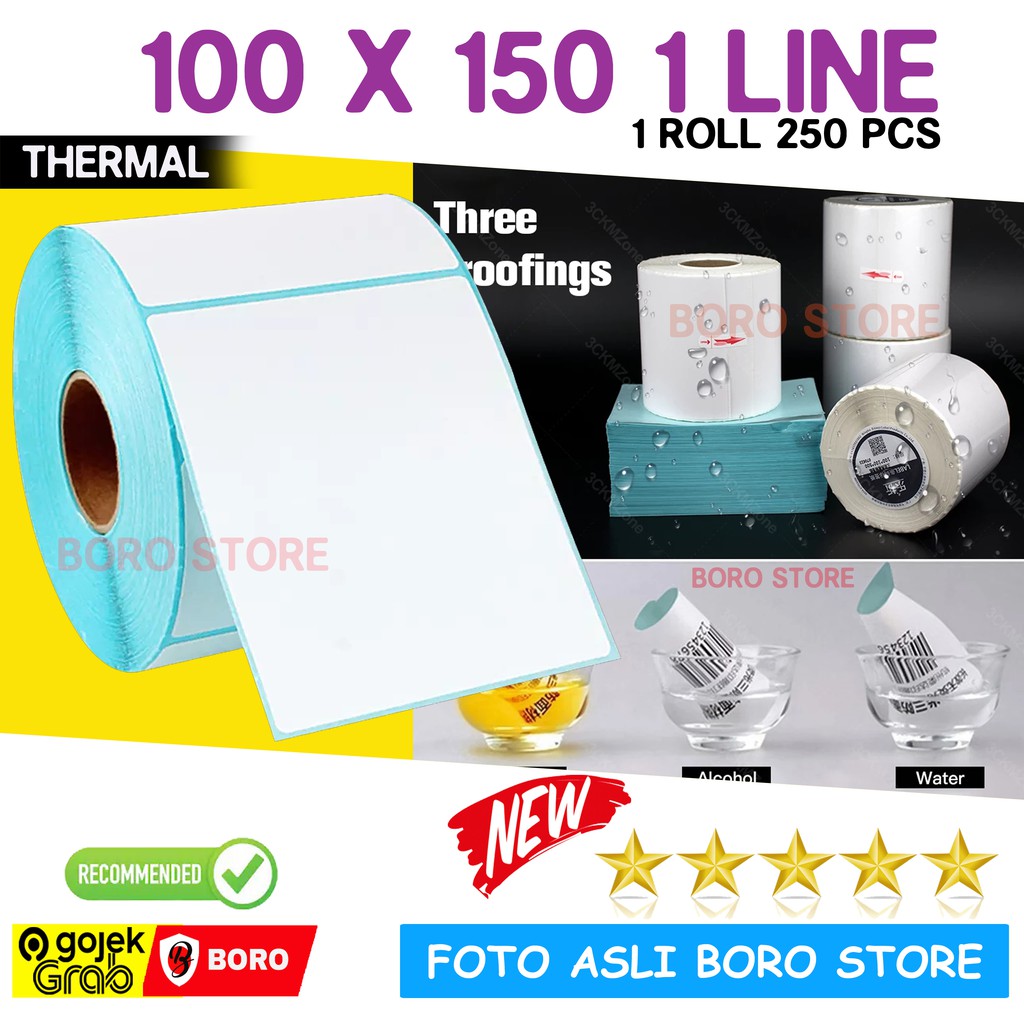 Jual Kertas Label Barcode Thermal 100 x 150 mm 1 Line 250 pcs / Roll Stiker Pengiriman ...
