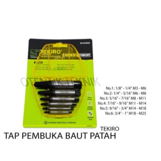 Jual TEKIRO TAP BALIK PEMBUKA BAUT PATAH 6PC - SCREW EXTRACTOR SET 6 ...