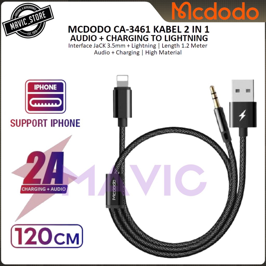Jual MCDODO CA-3461 Kabel Cable Data 2 In 1 Design Audio + Charging To ...