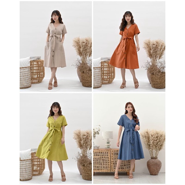 Jual VINTAGE DRESS - MIDI DRESS KATUN LINEN BANGKOK | Shopee Indonesia