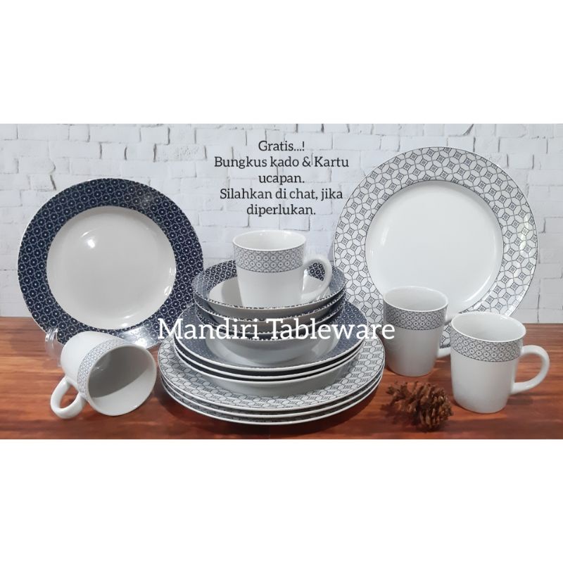 Jual Piring Set Keramik | Dinner Set | Motif Blue Star | Isi: 16 pcs ...