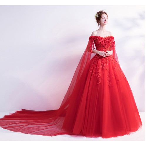 Jual Gaun Wedding Ball Gown Tulle warna merah dan putih | Shopee Indonesia